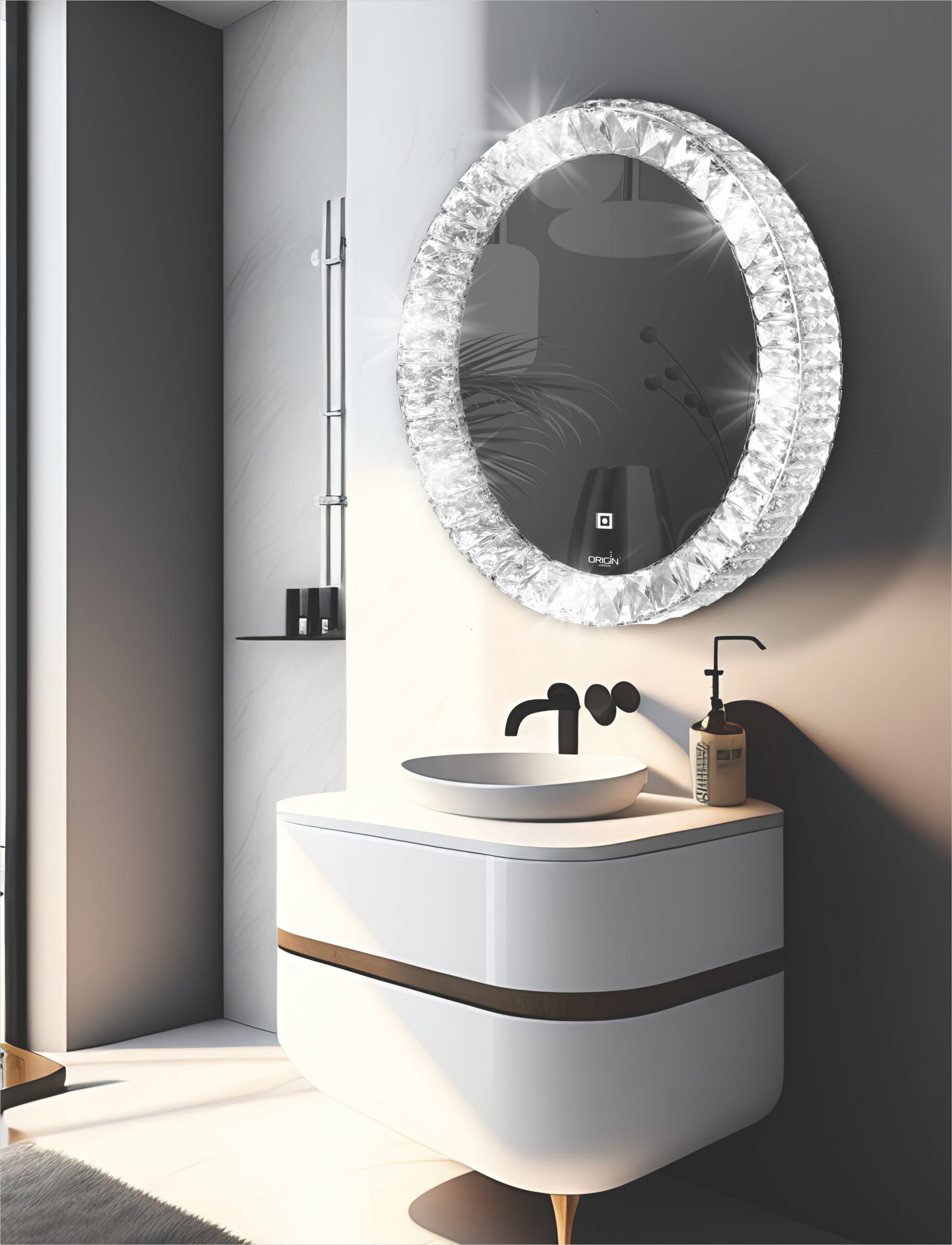 Round Shape Diamond Mirror | Origin Mirrors | Buy Now